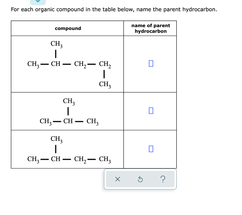 Solved For each organic compound in the table below, name | Chegg.com
