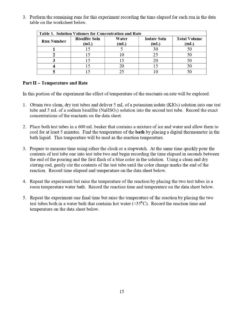 Experiment #4 Chemical Kinetics, Temperature and | Chegg.com