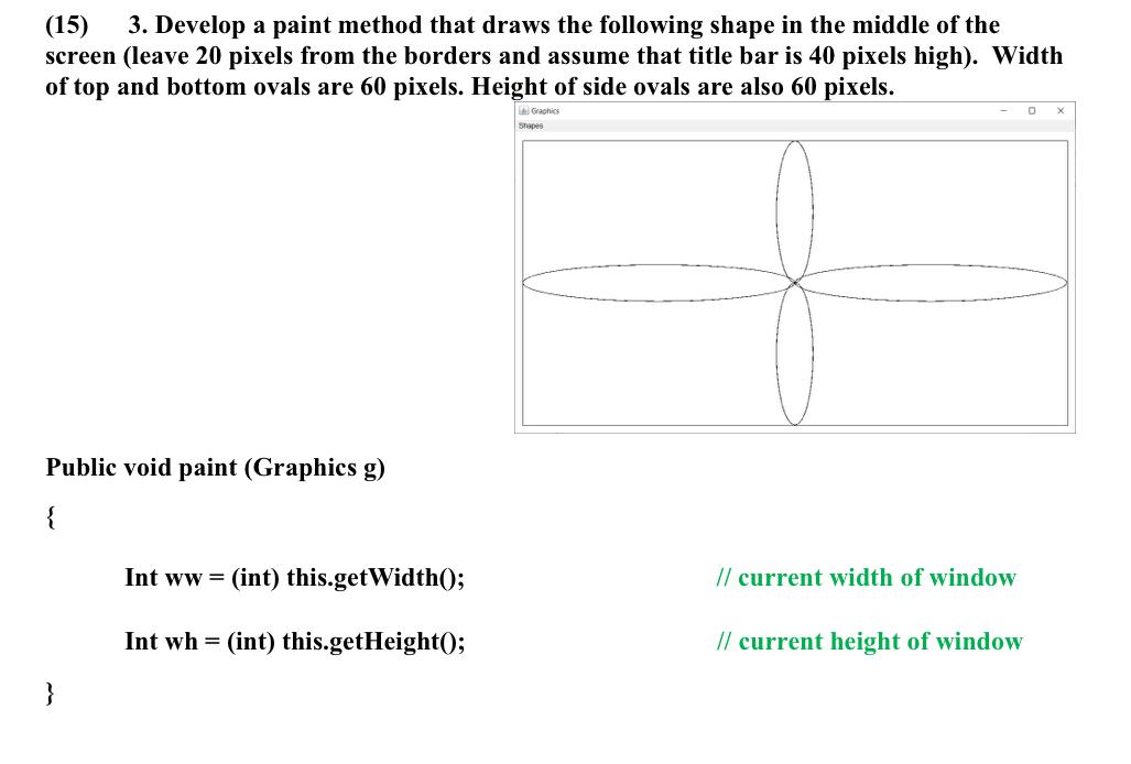 Solved (15) 3. Develop a paint method that draws the | Chegg.com
