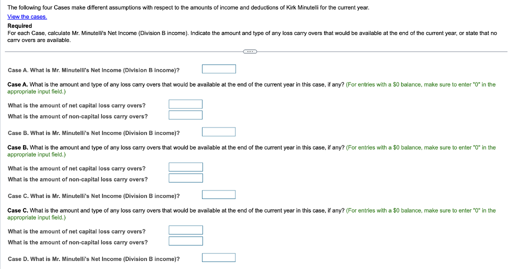 The following four Cases make different assumptions | Chegg.com