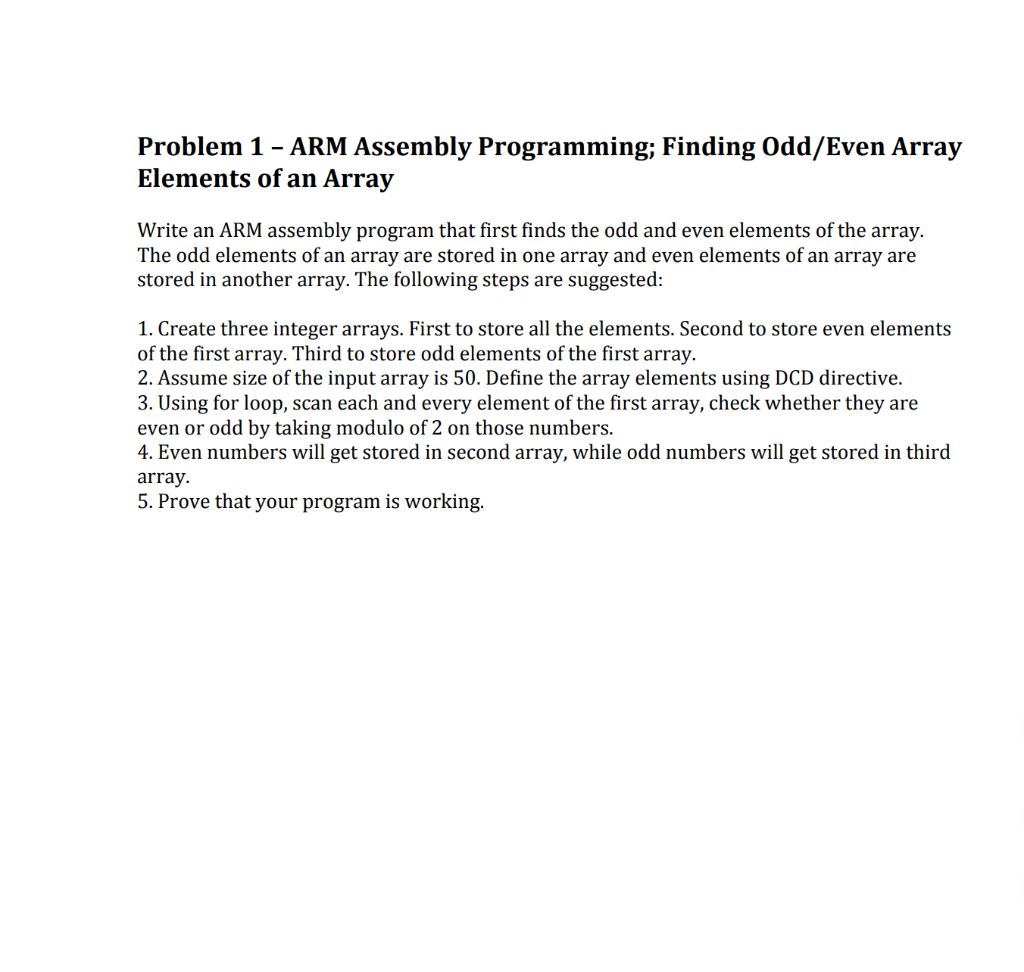Solved Problem 1 ARM Assembly Programming; Finding Odd/Even | Chegg.com