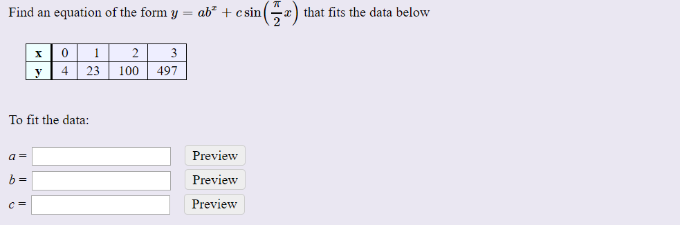 Solved ab csin Find an equation of the form y = that fits | Chegg.com