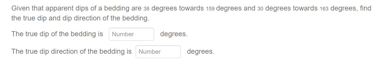 Solved Given that apparent dips of a bedding are 38 ﻿degrees | Chegg.com