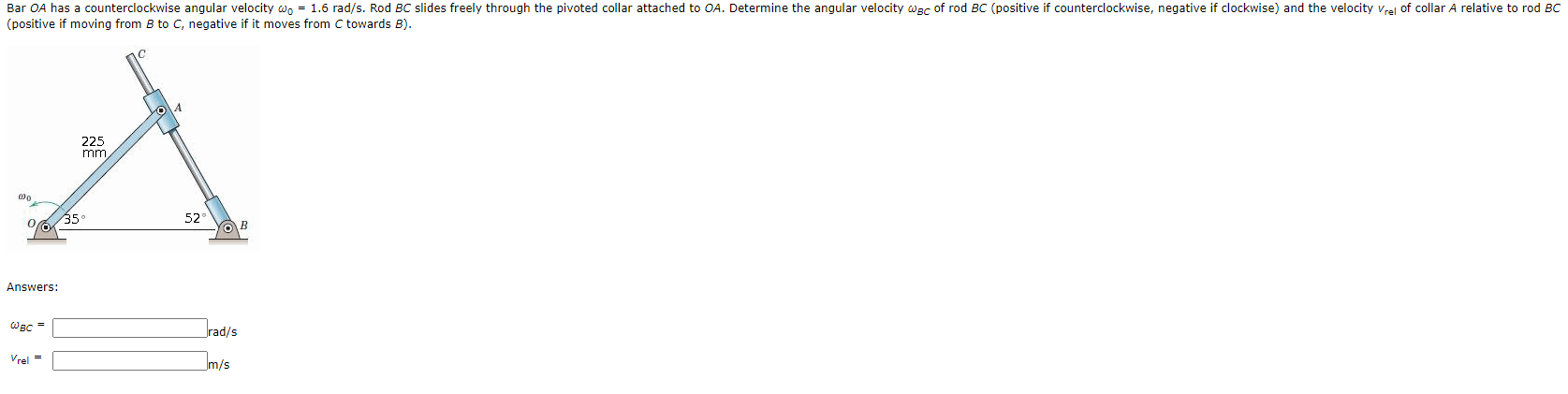 Solved Bar OA has a counterclockwise angular velocity wo = | Chegg.com