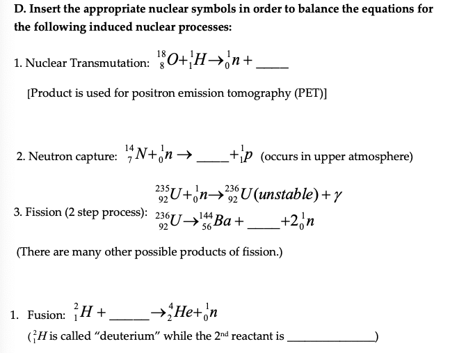 Solved D. Insert the appropriate nuclear symbols in order to | Chegg.com
