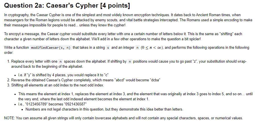 Solved Question 2a Caesars Cypher [4 Points] In