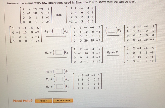 Solved Reverse the elementary row operations used in Example | Chegg.com