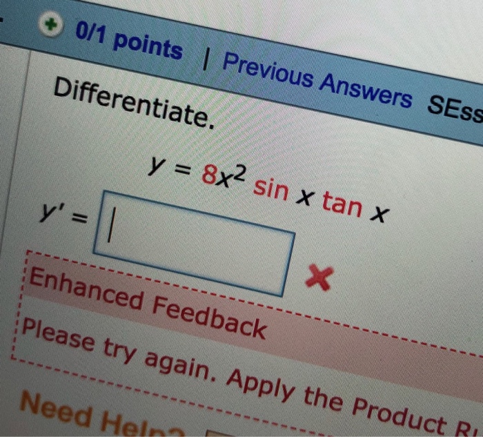 Solved 0/1 points | Previous Answers SEss Differentiate. y | Chegg.com