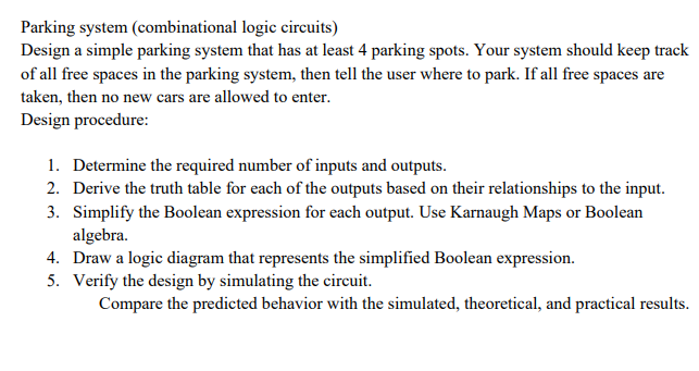 Solved Parking system (combinational logic circuits) Design | Chegg.com