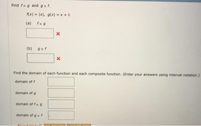 Solved Find fog and g o f. rx)-1x1, g(x) = x + 6 (a) fo g | Chegg.com