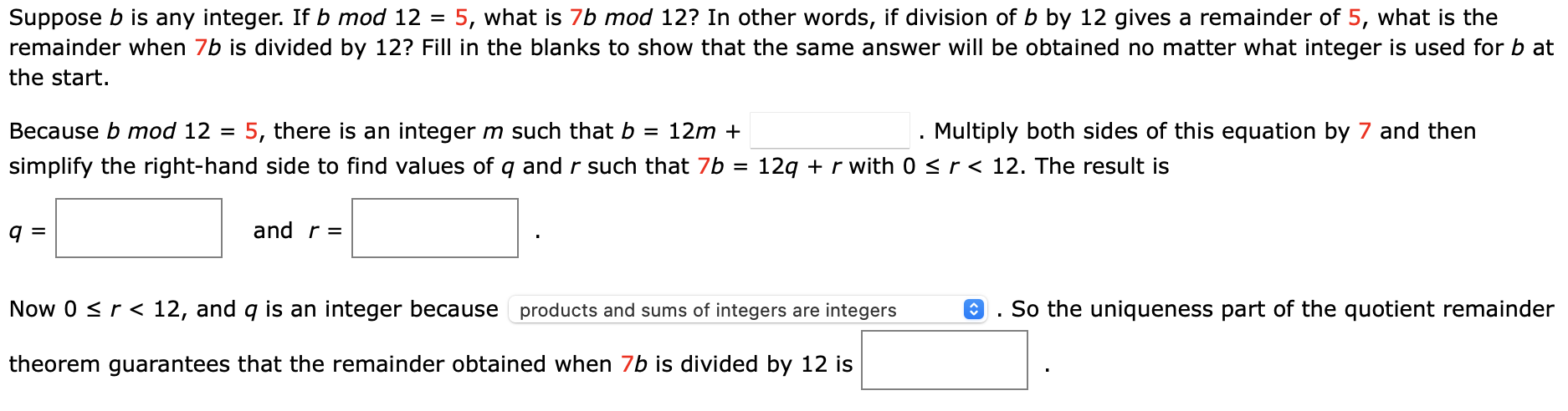 Solved Suppose b is any integer. If bmod12=5, what is | Chegg.com