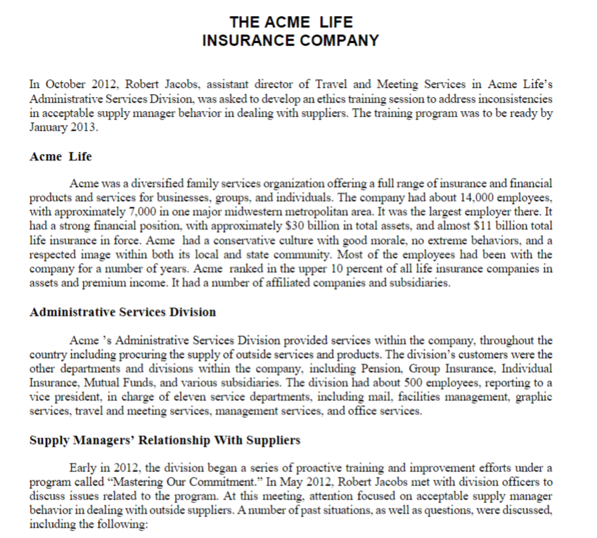 THE ACME LIFE INSURANCE COMPANY In October 2012, | Chegg.com
