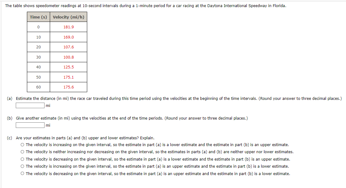 Solved The table shows speedometer readings at 10-second | Chegg.com