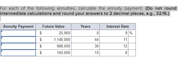 Solved For each of the following annuities, calculate the | Chegg.com