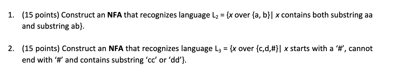 1. (15 points) Construct an NFA that recognizes | Chegg.com