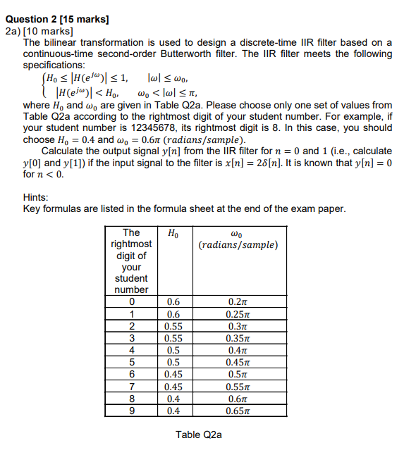 2uestion 2 [15 marks] a) [10 marks ] The bilinear | Chegg.com