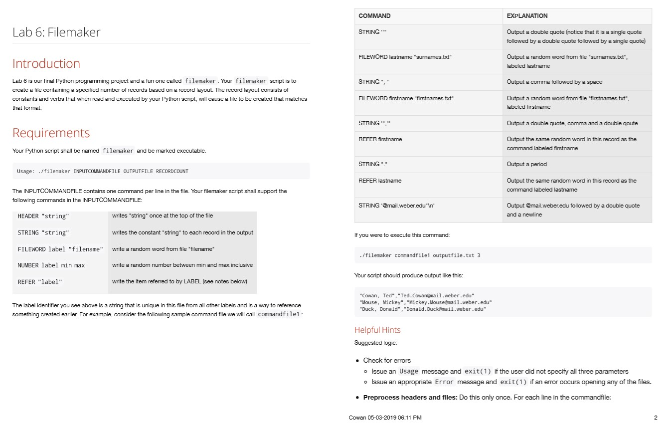 COMMAND EXPLANATION Lab 6: Filemaker STRING Output a | Chegg.com