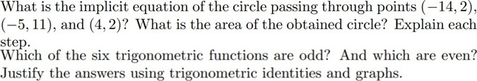 Solved What is the implicit equation of the circle passing | Chegg.com