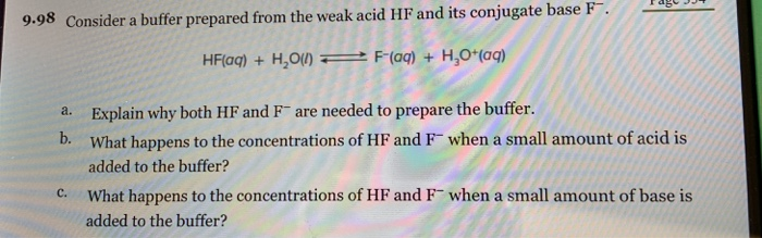 Solved its conjugate base F- 9.98 Consider a buffer prepared | Chegg.com