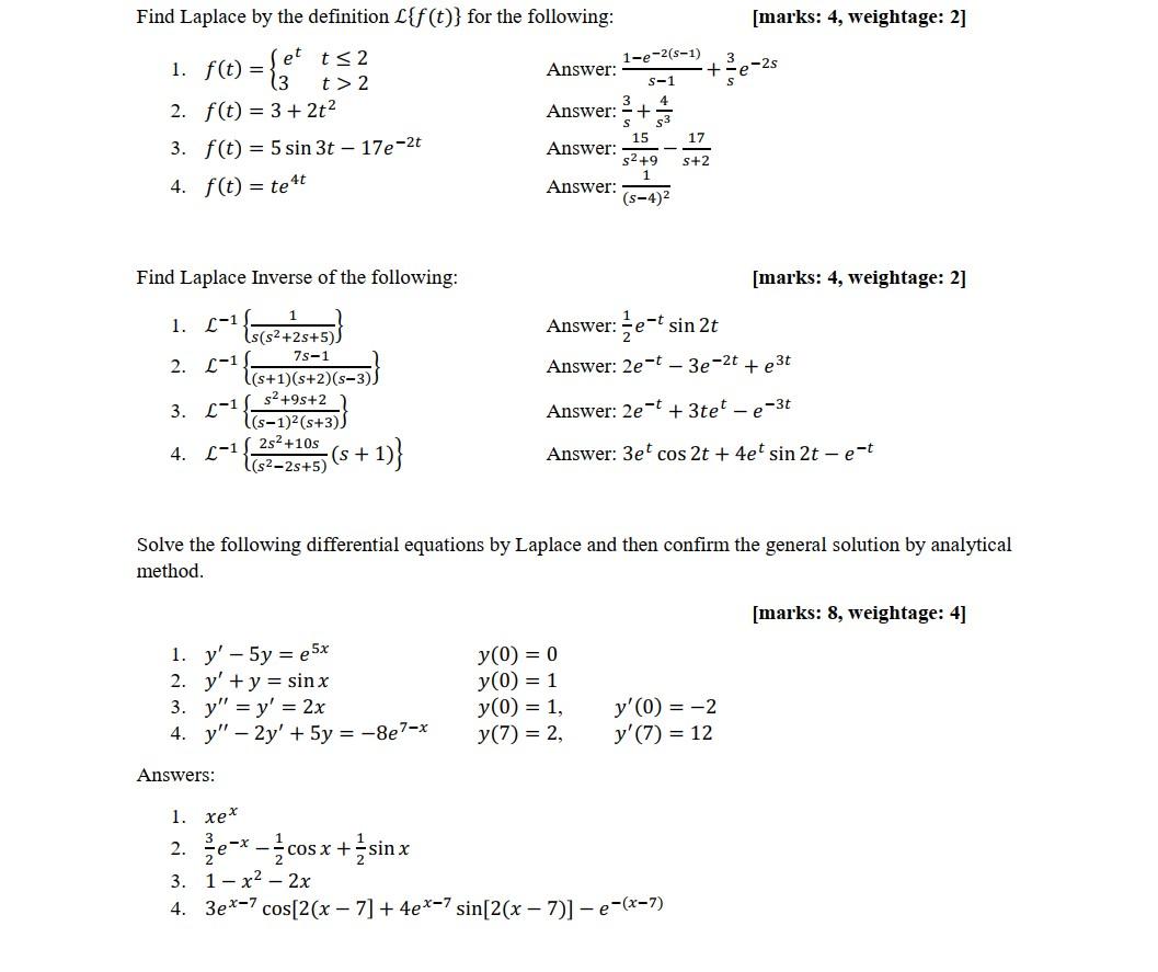 Solved [marks: 4, weightage: 2] 1. f(t) = { -25 s Find | Chegg.com