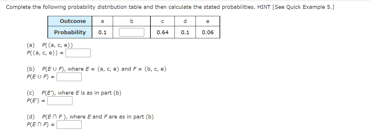 Solved Complete the following probability distribution table | Chegg.com