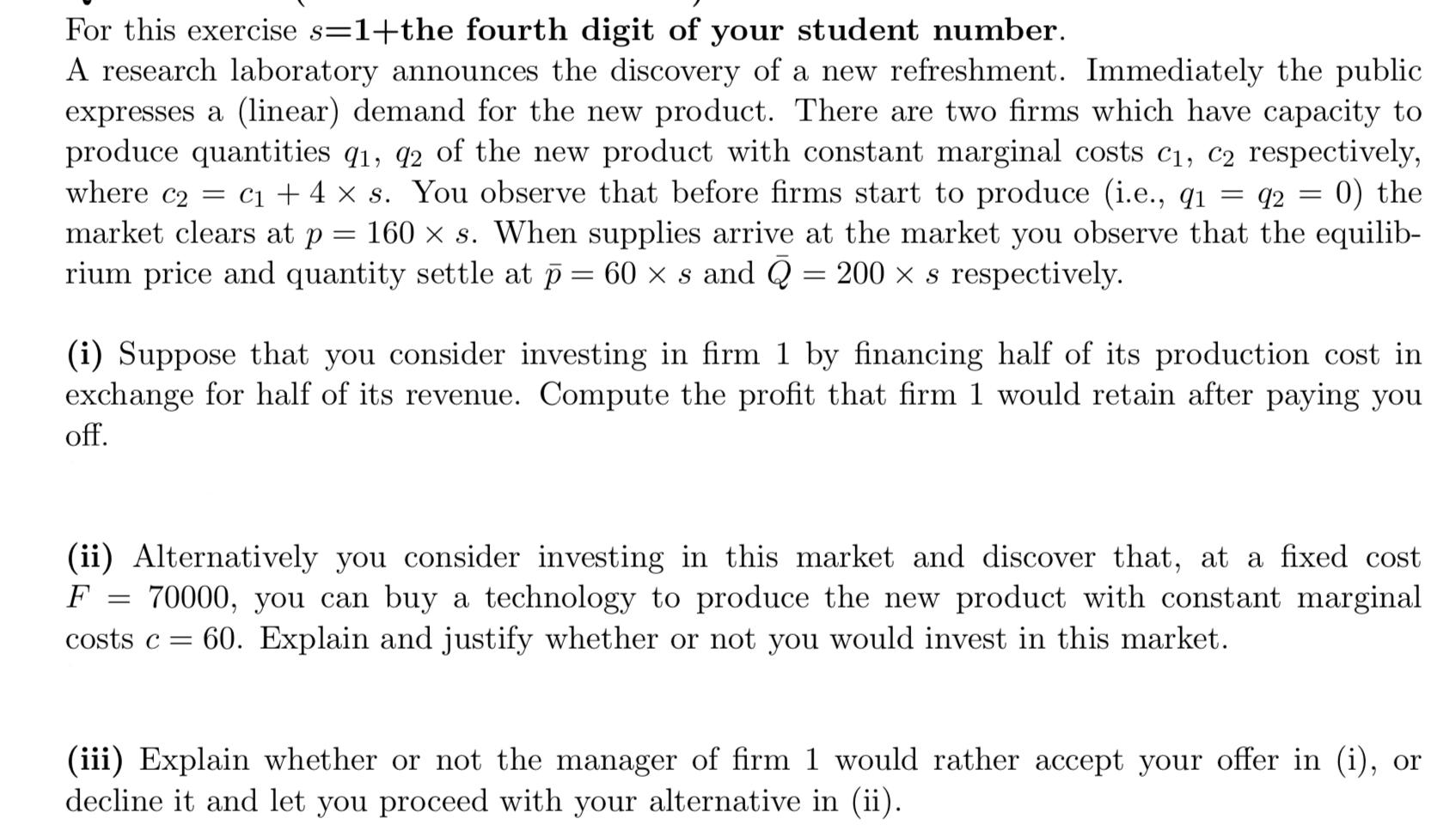 Solved For this exercise s=1+the fourth digit of your | Chegg.com