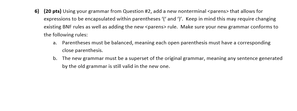 Solved For the following BNF grammar rules, answer the | Chegg.com