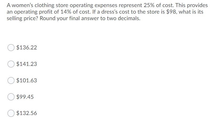 Solved A women's clothing store operating expenses represent | Chegg.com