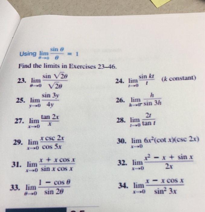 Solved Using lim sin Find the limits in Exercises 23-46. 23. | Chegg.com