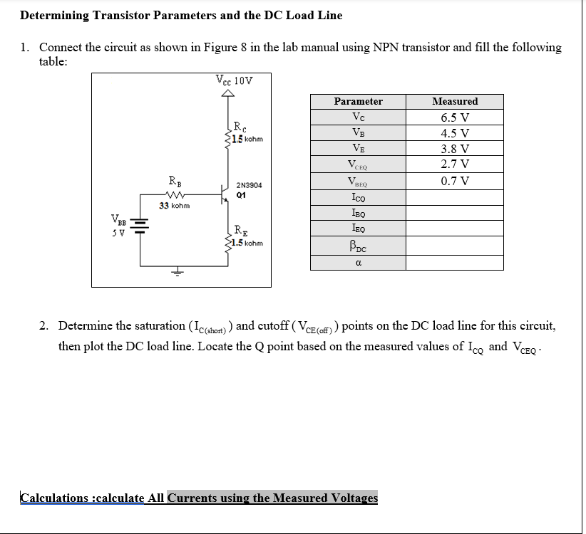 Solved Determining Transistor Parameters and the DC Load | Chegg.com