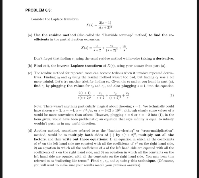 Solved PROBLEM 6.3 Consider the Laplace transform s(s +2)2 | Chegg.com