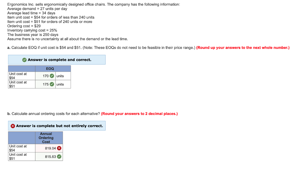 Solved Ergonomics Inc. sells ergonomically designed office | Chegg.com