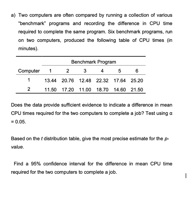 Solved a) Two computers are often compared by running a | Chegg.com