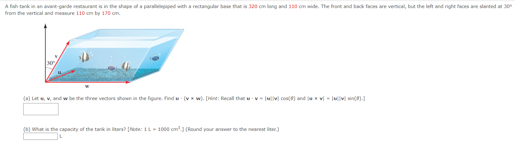 Solved A fish tank in an avant-garde restaurant is in the | Chegg.com