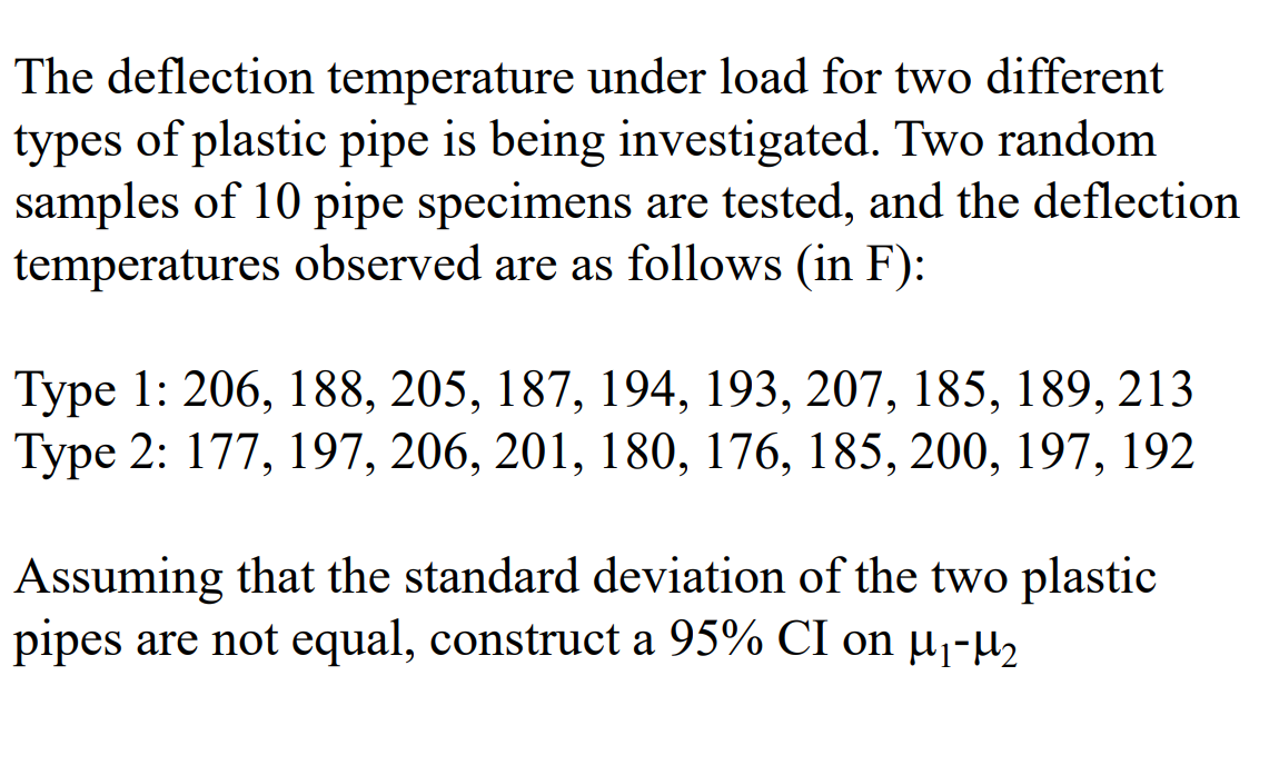 Solved The deflection temperature under load for two | Chegg.com