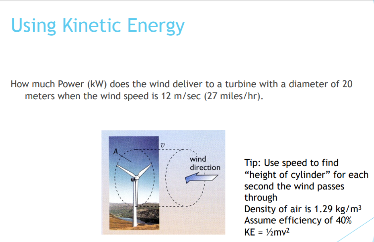 Solved Using Kinetic Energy How much Power (kW) does the | Chegg.com