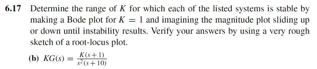 Solved 6.17 Determine the range of K for which each of the | Chegg.com