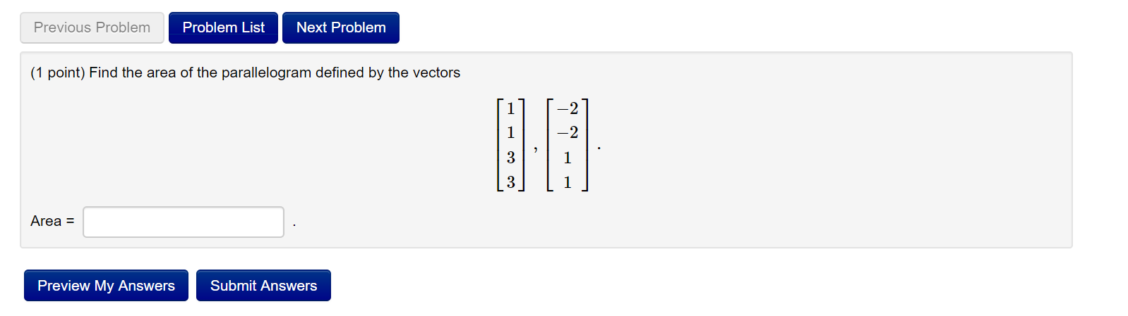 Solved Problem List Next Problem Previous Problem (1 point) | Chegg.com