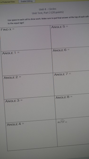 Solved n Protected View. Enable Editing Unit 4 -Circles Unit | Chegg.com