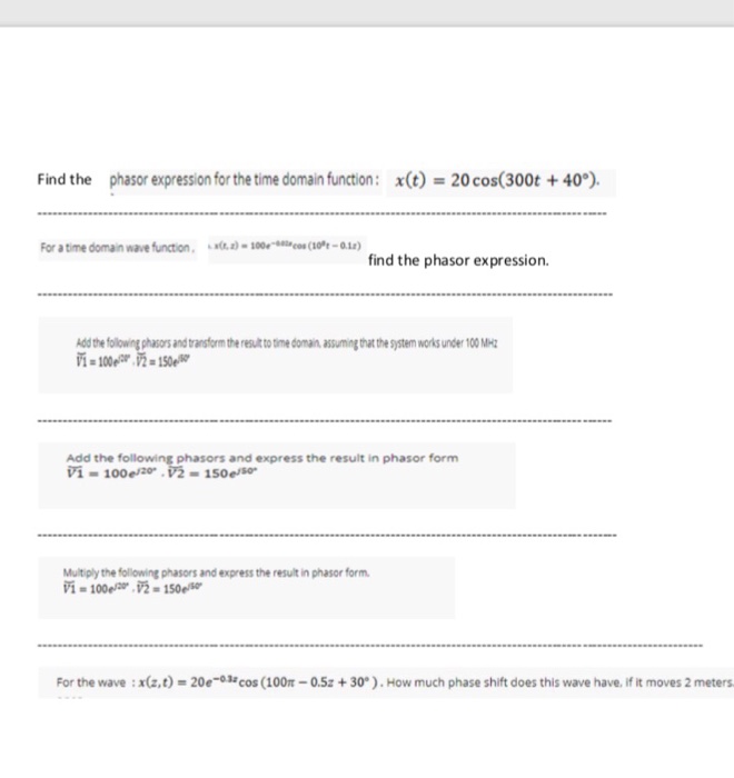Solved Find the phasor expression for the time domain | Chegg.com