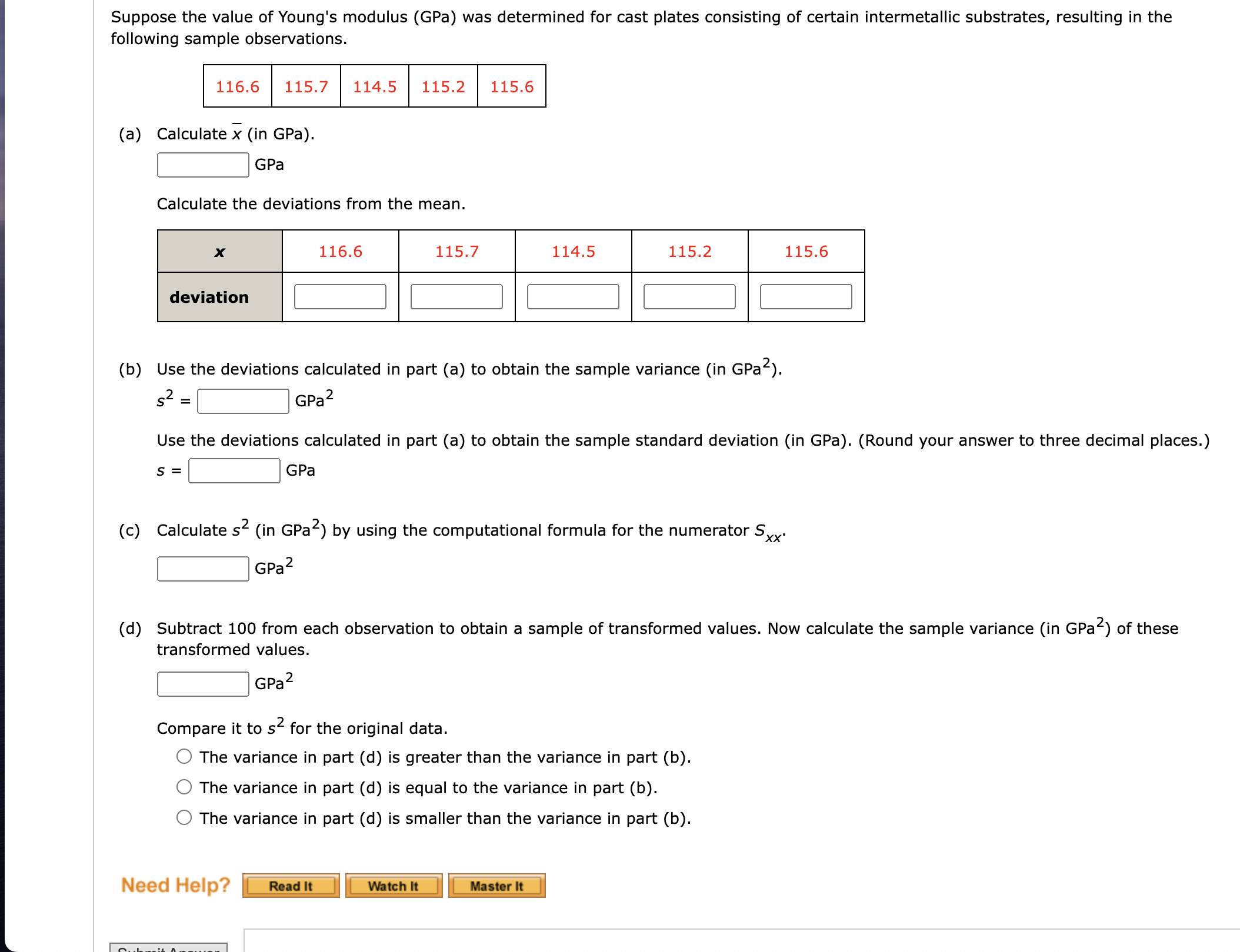 Solved Calculate the deviations from the mean. (b) Use the | Chegg.com