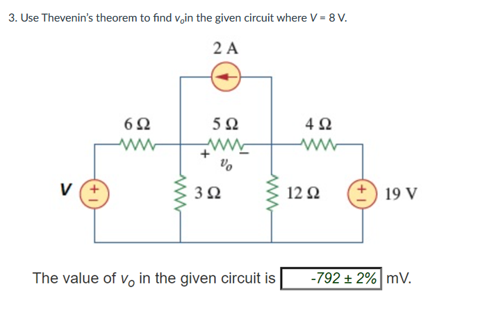 Use Thevenin's theorem to find vo ﻿in the given | Chegg.com