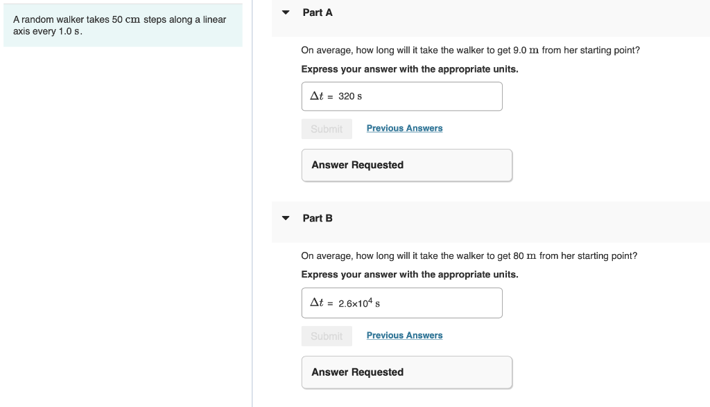 Solved A random walker takes 50 cm steps along a linear axis | Chegg.com