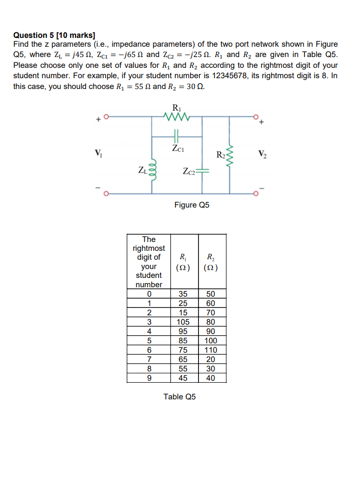 Solved Question 5 [10 marks] Find the z parameters (i.e., | Chegg.com