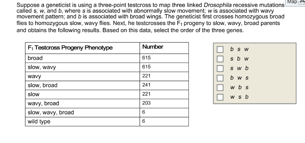 Solved Map Suppose a geneticist is using a three-point | Chegg.com