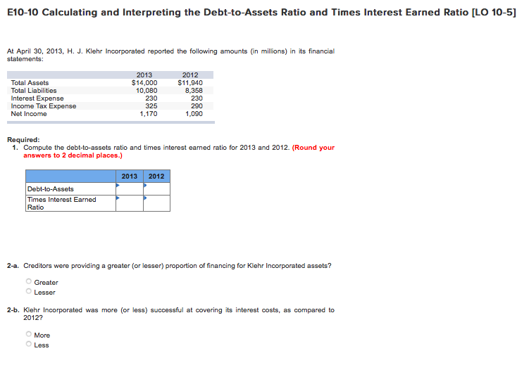 Solved E10-10 Calculating and Interpreting the | Chegg.com