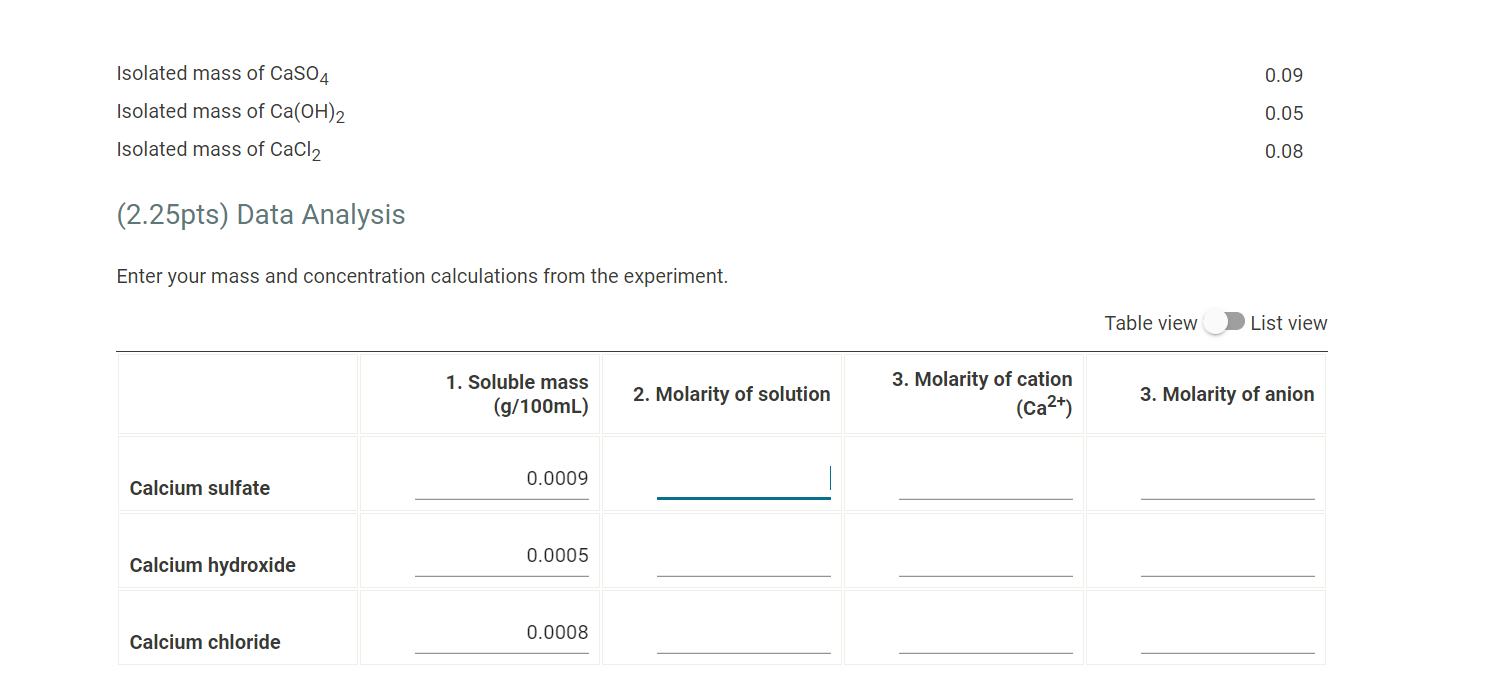 Solved (2.25pts) Data Analysis Enter your mass and | Chegg.com