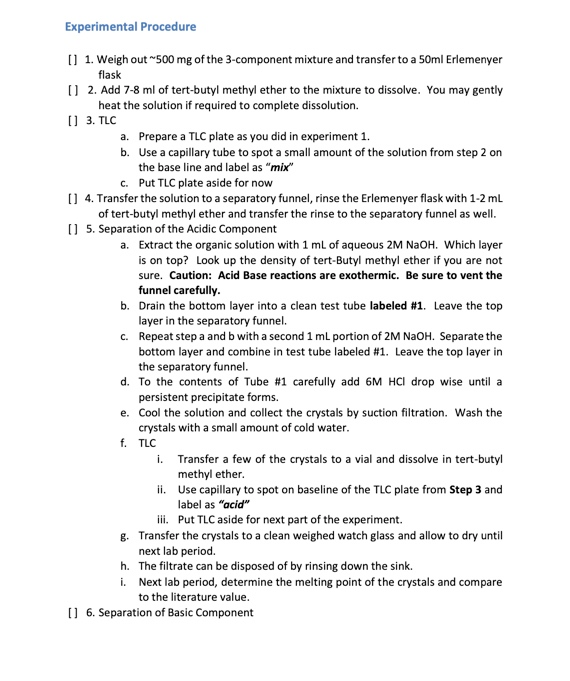 Experiment 2 - Separation of a 3 Component Mixture | Chegg.com