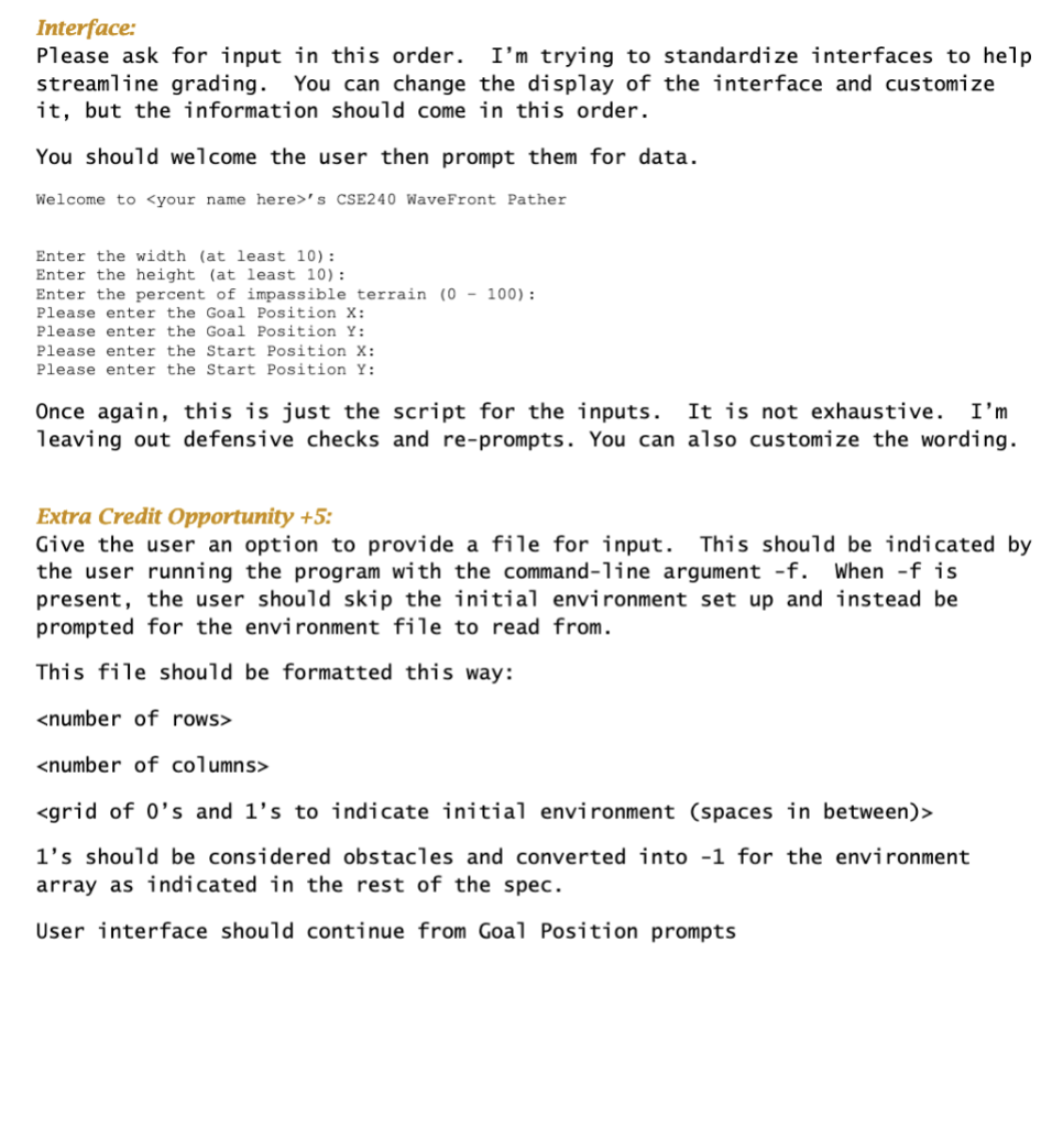 Solved Specifications: Option #1 - Wavefront Path Finder | Chegg.com
