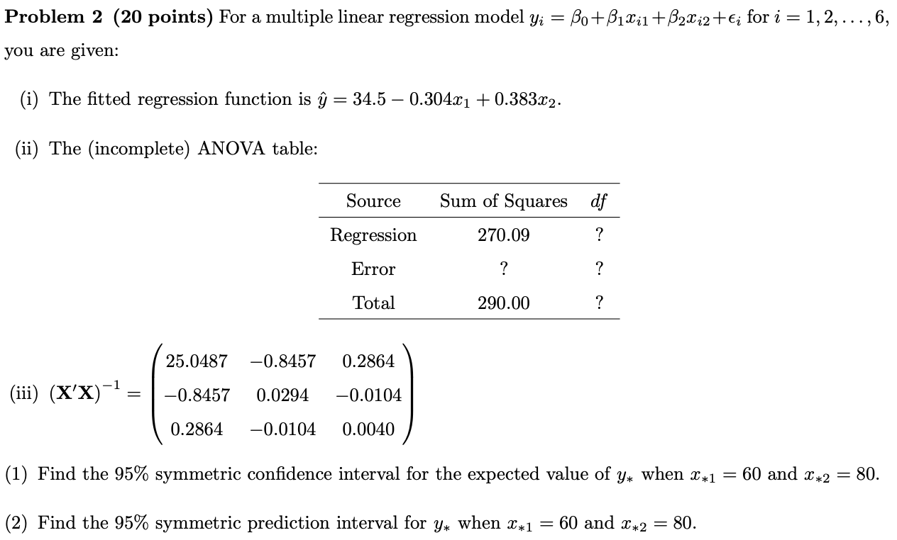 For A Multiple Linear Regression Model Yi